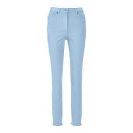 Madeleine Mode MADELEINE Damen Regular-fit-Jeans "Jeans Mid Waist Skinny-Hose mit Fransen", blau, Gr. 42, Obermaterial: 92% Baumwolle CO. 6% Polyester PES. 2%