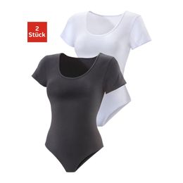 Vivance Damen T-Shirt-Body, Gr. 32, schwarz-wei&szlig;, Single Jersey, Obermaterial: 95% Baumwolle, 5% Elasthan, unifarben, Basic, Bodys, aus elastischer