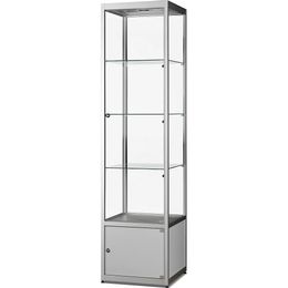 Vitrine, H&ouml;he 2000 mm, LED-Beleuchtung, Leuchtkopf-&Oslash; 35 mm, BxT 500 x 500 mm, mit Unterschrank kaiserkraft