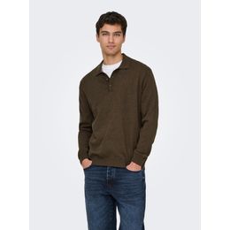 Only & Sons ONLY & SONS Herren Polokragenpullover "ONSLOUI REG 12 LS MEL POLO KNIT"coffee bean detail:melange, Gr. XL, meliert, Strick, Obermaterial: 60%