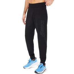 asics Herren Laufhose "asics LOGO SWEATPANT"performance schwarz, graphite grau, Gr. XL, Obermaterial: 73% Baumwolle, 27% Polyester, Hosen