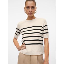 V&eacute;ro Moda VERO MODA Damen Kurzarmpullover "VMSABA PLAIN, Feinstrickpullover", beige, Gr. XL, gestreift, Feinstrick, Obermaterial: 50% Viskose, 28% Polyester,