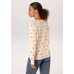 Aniston CASUAL Damen Strickpullover, beige, Gr. 44, Jacquardmuster, Strick, Obermaterial: 100% Baumwolle, Pullover, mit eingestrickten grafischen