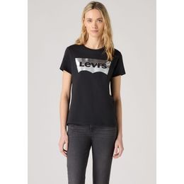 Levi's LEVI'S Damen Rundhalsshirt "THE PERFECT TEE", schwarz, Gr. M, bedruckt, Jersey, Obermaterial: 100% Baumwolle, Shirts, mit Logo im Metallic-Holo Print