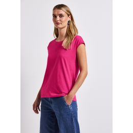 Street One Damen T-Shirt, pink, Gr. 44, unifarben, Web, 100% Baumwolle, Shirts, aus reiner Baumwolle