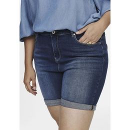 Only CARMAKOMA Damen Jeansshorts, blau, Gr. 42, Denim/Jeans, Obermaterial: 98% Baumwolle, 2% Elasthan, Jeans, mit leichten Abriebeffekten