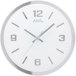 Wanduhr AMS "W9322", silber (transparent, silberfarben), Wanduhren, B/H/L: 4cm, Wanduhr, Quarzuhr,Glas,Wohnzimmer,Esszimmer,K&uuml;che,Arbeitszimmer,B&uuml;ro, Flur
