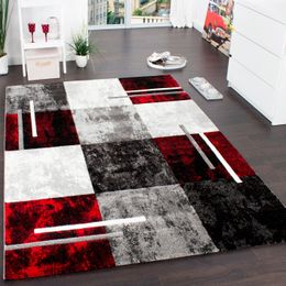 Teppich Paco Home "Diamond 663", rot (rot, grau), B:240cm H:18mm L:330cm, Polypropylen (PP), Teppiche, Teppich, Kurzflor, Karo Muster, 3D-Design, ideal im Wohnzimmer & Schlafzimmer