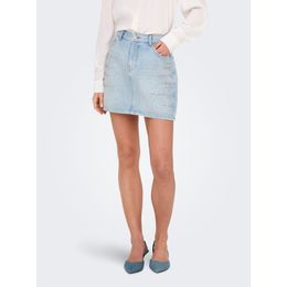 Jeansrock Only "ONLSTELLA RHINESTONE SHORT SKIRT DNM AZG", Damen, Gr. S (36), blau (light blau denim), Denim/Jeans, Obermaterial: 100% Baumwolle, unifarben, regular fit ca. Mitte Oberschenkel, R&ouml;cke Jeansrock, mit Strasssteinen