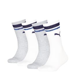 Socken Puma "Puma BOYS HERITAGE STRIPE CREW 4P ECOM", Damen, Gr. 27-30, wei&szlig; (wei&szlig;, grau, blau), Obermaterial: 58% Baumwolle, 29% Polyester, 9% Polyamid, 4% Elasthan, Socken Socken