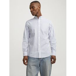 Jack & Jones Langarmhemd JACK & JONES "JJEOXFORD SHIRT LS NOOS", Herren, Gr. L, N-Gr, blau (ensign blau stripes:stripes), Web, Obermaterial: 100% Baumwolle, gestreift, slim fit, &Auml;rmel mit &Auml;rmelschlitz 2-Knopf-Manschette, Hemden