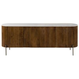 Sideboard Mango 200x40x76 braun lackiert / Marmor wei&szlig; BARCELONA #202