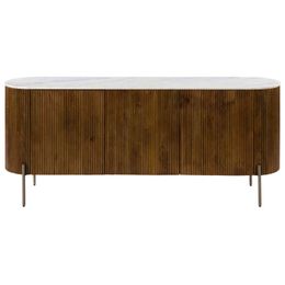 Sideboard Mango 180x40x76 braun lackiert / Marmor wei&szlig; BARCELONA #201