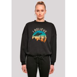 F4NT4STIC Damen Sweatshirt "I Believe UFO Alien Sonnenuntergang", schwarz, Gr. S, Obermaterial: 65% Baumwolle, 35% Polyester, Sweatshirts, Premium