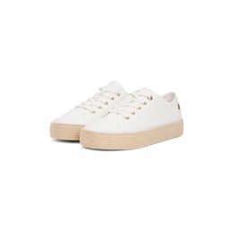 Plateausneaker Tommy Hilfiger "VULC ESPADRILLE SNEAKER", Damen, Gr. 41, wei&szlig;, Baumwolle, Schuhe Plateausneaker, Freizeitschuh, Halbschuh, Schn&uuml;rer mit bastbezogenem Plateau