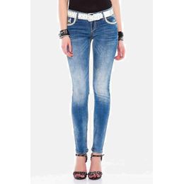 Cipo & Baxx CIPO & BAXX Damen Slim-fit-Jeans "Jeans", blau, Basic, Gr. 29, unifarben, 93% Baumwolle, 5% Polyester, 2% Elasthan, Jeans, mit Stickereien auf den