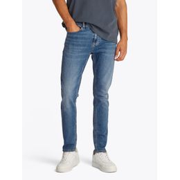 Slim-fit-Jeans Tommy Jeans "Austin Slim Tapered", Damen, Gr. 30, L&auml;nge 34, blau (denim medium), Denim/Jeans, Obermaterial: 98% Baumwolle, 2% Elasthan, regular fit lang, Jeans Slim-fit-Jeans, zum Kn&ouml;chel hin schmaler werdende Jeans mit mittlerer Leibh&ouml;he