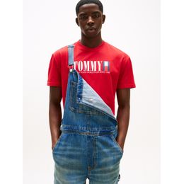 T-Shirt Tommy Jeans "TJM REG TOMMY DNA FLAG TEE EXT", Damen, Gr. L, rot (sapphire rot), Single Jersey, Obermaterial: 100% Baumwolle, regular fit h&uuml;ftbedeckend, Rundhals, Shirts T-Shirt