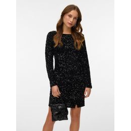 V&eacute;ro Moda VERO MODA Damen Midikleid "VMBELLA LS SHORT SQ DRESS JRS GA"schwarz detail:schwarz sequins, Gr. M, Glitzermuster, Jersey, Obermaterial: 100%