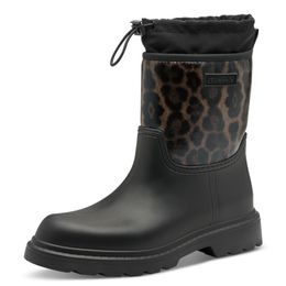 Tamaris Damen Gummistiefel, Gr. 37leodruck, schwarz, Synthetik, Textil, animal-print, Schuhe, Blockabsatz, Boots mit Textileinsatz am Schaftrand