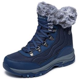 Skechers Damen Winterboots "TREGO-STORMIE", Gr. 38navy, Lederimitat, Textil, Schuhe, Snowboots, Schn&uuml;rstiefel mit rutschhemmender Laufsohle