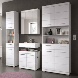 Pharao24.de Badezimmerset Badm&ouml;bel Set in modernem Design mit Spiegelschrank (vierteilig)