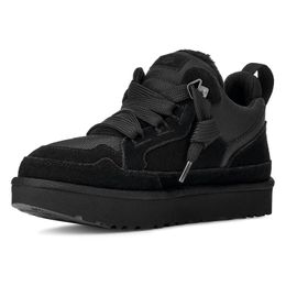 UGG Australia Plateausneaker UGG "LOWMEL", Herren, Gr. 12 (45), schwarz, Synthetik, Textil, Veloursleder, Schuhe Plateausneaker, Halbschuh, Schn&uuml;rschuh mit gepolstertem Schaftrand
