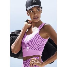 active by Lascana LASCANA ACTIVE Crop-Top pink Gr. XS (32/34) f&uuml;r Damen. R&uuml;ckenausschnitt und Logodruck. Figurbetont