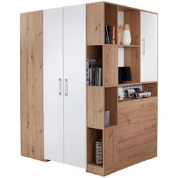 Ondega Eckschrank, Wei&szlig;, Eiche Artisan, Holzwerkstoff, 8 F&auml;cher, 150x205x120 cm, Beim&ouml;bel erh&auml;ltlich, Schlafzimmer, Kleiderschr&auml;nke, Eckschr&auml;nke