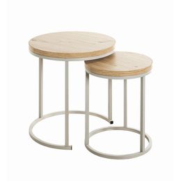 Beistelltischset, Grau, Eiche, Metall, Holzwerkstoff, 2-teilig, rund, Flachrohr, C-Form, rund, 32-45x43-49x32-45 cm, Wohnzimmer, Wohnzimmertische, Satztische