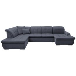 Cantus Wohnlandschaft, Grau, Textil, Uni, 5-Sitzer, Ottomane links, U-Form, 342x208 cm, Made in EU, seitenverkehrt erh&auml;ltlich, Hocker R&uuml;cken echt, Wohnzimmer, Sofas & Couches, Wohnlandschaften, Wohnlandschaften in U-Form