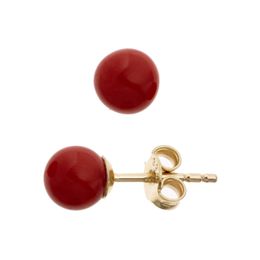 Paar Ohrstecker Jobo "Kugel Ohrringe 6 mm rot", rot, Ohrringe, Damen, 5,8mm, Gelbgold 333, 333 Gold mit Koralle