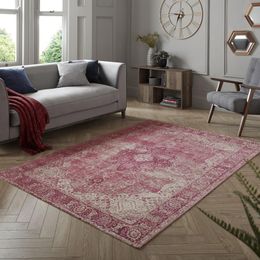 Teppich FLAIR RUGS "Antique Vintage-Muster", rot, B:120cm H:4mm L:170cm, Baumwolle, Kunstfaser, Teppiche, Teppich, Chenille Stil Teppich, Wohnzimmer, Schlafzimmer, Esszimmer