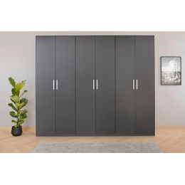 Dreht&uuml;renschrank Rauch "Kleiderschrank Schrank Garderobe KOLUNA mit Dekor-Front", grau (graumetallic), B:271cm H:210cm T:54cm, Holzwerkstoff, Schr&auml;nke, Dreht&uuml;renschrank, inkl. 2 Innenschubladen sowie extra Einlegeb&ouml;den MADE IN GERMANY