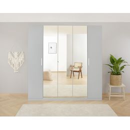 Dreht&uuml;renschrank Rauch "Kleiderschrank Schrank Garderobe Ankleide KOLUNA mit Dekor-Front", grau (seidengrau), B:226cm H:210cm T:54cm, Holzwerkstoff, Schr&auml;nke, Dreht&uuml;renschrank, mit Spiegel, inkl. 2 Innenschubladen sowie extra B&ouml;den