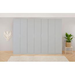 Dreht&uuml;renschrank Rauch "Kleiderschrank Schrank Garderobe KOLUNA mit Dekor-Front", grau (seidengrau), B:315cm H:210cm T:54cm, Holzwerkstoff, Schr&auml;nke, Dreht&uuml;renschrank, inkl. 2 Innenschubladen sowie extra Einlegeb&ouml;den MADE IN GERMANY