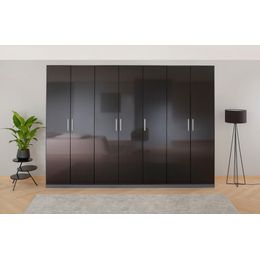 Dreht&uuml;renschrank Rauch "Kleiderschrank Schrank Garderobe KOLUNA mit Hochglanz-Front", grau (graumetallic, hochglanz effektgrau), B:315cm H:229cm T:54cm, Holzwerkstoff, Schr&auml;nke, Dreht&uuml;renschrank, Hochglanzfront, inkl. 2 Innenschubladen sowie extra B&ouml;den