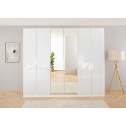 Dreht&uuml;renschrank Rauch "Kleiderschrank Schrank Garderobe KOLUNA mit Glast&uuml;ren und Spiegel", wei&szlig; (alpinwei&szlig;, glas kristallwei&szlig;), B:271cm H:210cm T:54cm, Holzwerkstoff, Schr&auml;nke, Dreht&uuml;renschrank, inkl. 2 Innenschubladen sowie extra Einlegeb&ouml;den MADE IN GERMANY