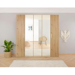 Dreht&uuml;renschrank Rauch "Kleiderschrank Schrank Garderobe Ankleide KOLUNA mit Dekor-Front", braun (eiche artisan), B:226cm H:210cm T:54cm, Holzwerkstoff, Schr&auml;nke, Dreht&uuml;renschrank, mit Spiegel, inkl. 2 Innenschubladen sowie extra B&ouml;den