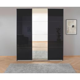 Schwebet&uuml;renschrank Rauch "Kleiderschrank Schrank Garderobe KOLUNA mit Glast&uuml;ren und Spiegel", grau (graumetallic, glas basalt), B:203cm H:210cm T:62cm, Holzwerkstoff, Schr&auml;nke, Schwebet&uuml;renschrank, inkl. 2 Innenschubladen sowie extra Einlegeb&ouml;den MADE IN GERMANY