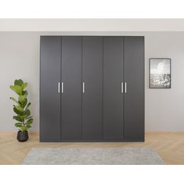 Dreht&uuml;renschrank Rauch "Kleiderschrank Schrank Garderobe KOLUNA mit Dekor-Front", grau (graumetallic), B:226cm H:210cm T:54cm, Holzwerkstoff, Schr&auml;nke, Dreht&uuml;renschrank, inkl. 2 Innenschubladen sowie extra Einlegeb&ouml;den MADE IN GERMANY