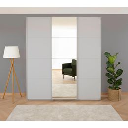 Schwebet&uuml;renschrank Rauch "Kleiderschrank Schrank Garderobe BESTSELLER KOLUNA mit Spiegel", grau (seidengrau), B:203cm H:210cm T:62cm, Holzwerkstoff, Schr&auml;nke, Schwebet&uuml;renschrank, inkl. 2 Innenschubladen sowie extra Einlegeb&ouml;den MADE IN GERMANY, Topseller