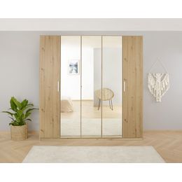 Dreht&uuml;renschrank Rauch "Kleiderschrank Schrank Garderobe Ankleide KOLUNA mit Dekor-Front", braun (eiche artisan), B:226cm H:229cm T:54cm, Holzwerkstoff, Schr&auml;nke, Dreht&uuml;renschrank, mit Spiegel, inkl. 2 Innenschubladen sowie extra B&ouml;den
