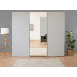 Schwebet&uuml;renschrank Rauch "Kleiderschrank Schrank Garderobe BESTSELLER KOLUNA mit Spiegel", grau (seidengrau), B:271cm H:210cm T:62cm, Holzwerkstoff, Schr&auml;nke, Schwebet&uuml;renschrank, inkl. 2 Innenschubladen sowie extra Einlegeb&ouml;den MADE IN GERMANY, Topseller