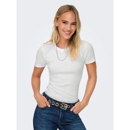 Kurzarmshirt Only "ONLEASY S/S O-NECK TOP BOX JRS", Damen, Gr. XS, wei&szlig; (hellwei&szlig;), Jersey, Obermaterial: 95% Baumwolle, 5% Elasthan, unifarben, regular fit, Rundhals, Shirts