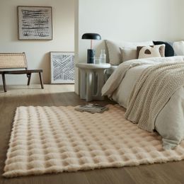 Hochflor-Teppich FLAIR RUGS "Waffle Faux Fur", beige (elfenbeinfar), B:180cm H:35mm L:290cm, Kunstfaser, Teppiche, Waffelmuster, waschbarer Kunstpelzteppich