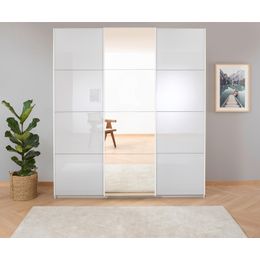 Schwebet&uuml;renschrank Rauch "Kleiderschrank Schrank Garderobe KOLUNA mit Glast&uuml;ren und Spiegel", wei&szlig; (alpinwei&szlig;, glas kristallwei&szlig;), B:203cm H:229cm T:62cm, Holzwerkstoff, Schr&auml;nke, Schwebet&uuml;renschrank, inkl. 2 Innenschubladen sowie extra Einlegeb&ouml;den MADE IN GERMANY