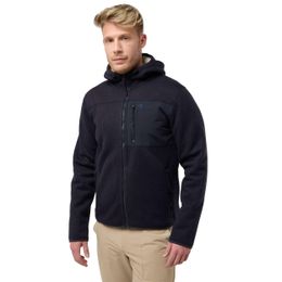 Strickfleecejacke Jack Wolfskin "KAMINFEUER", Herren, Gr. M, blau (schwarz navy), Strick, Obermaterial: 100% Polyester, hoch geschlossener Ausschnitt, Jacken, f&uuml;r Wandern und Trekking, mit gef&uuml;tterter Kapuze, atmungsaktiv