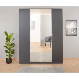 Dreht&uuml;renschrank Rauch "Kleiderschrank Schrank Garderobe Ankleide KOLUNA mit Dekor-Front", grau (graumetallic), B:181cm H:210cm T:54cm, Holzwerkstoff, Schr&auml;nke, Dreht&uuml;renschrank, mit Spiegel, inkl. 2 Innenschubladen sowie extra B&ouml;den