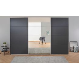 Schwebet&uuml;renschrank Rauch "Kleiderschrank Schrank Garderobe BESTSELLER KOLUNA mit Spiegel", grau (graumetallic), B:360cm H:210cm T:62cm, Holzwerkstoff, Schr&auml;nke, Schwebet&uuml;renschrank, inkl. 2 Innenschubladen sowie extra Einlegeb&ouml;den MADE IN GERMANY, Topseller
